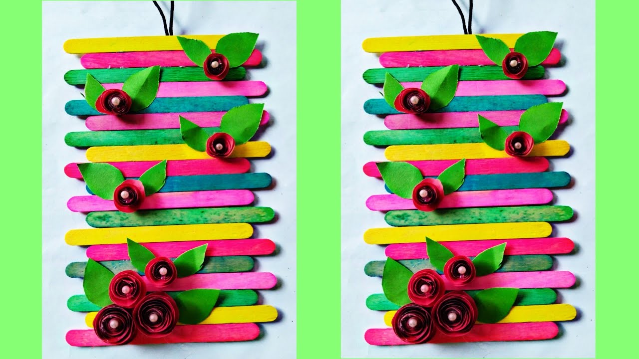 Wall hanging|Popsicle sticks craft for home decor|Rose Creation - YouTube