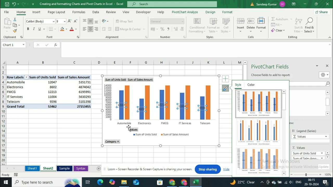 Creating and formatting Charts and Pivot Charts in Excel - YouTube