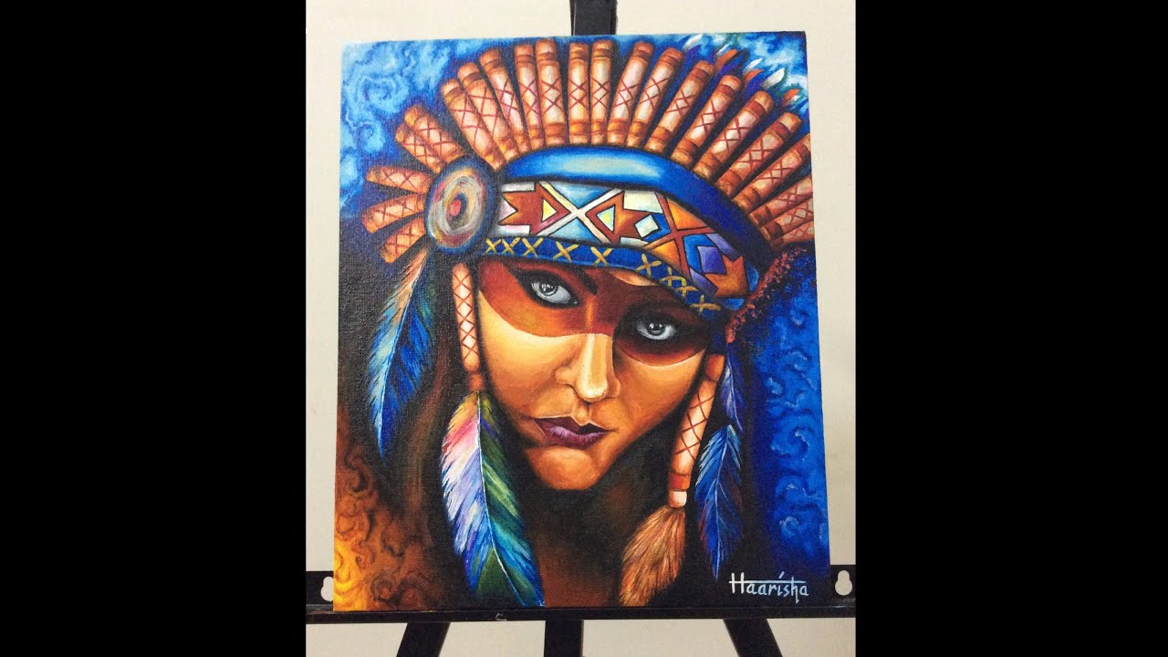 Acrylic Painting Tutorial - Native American tribal woman |Part 1 of 3 ...