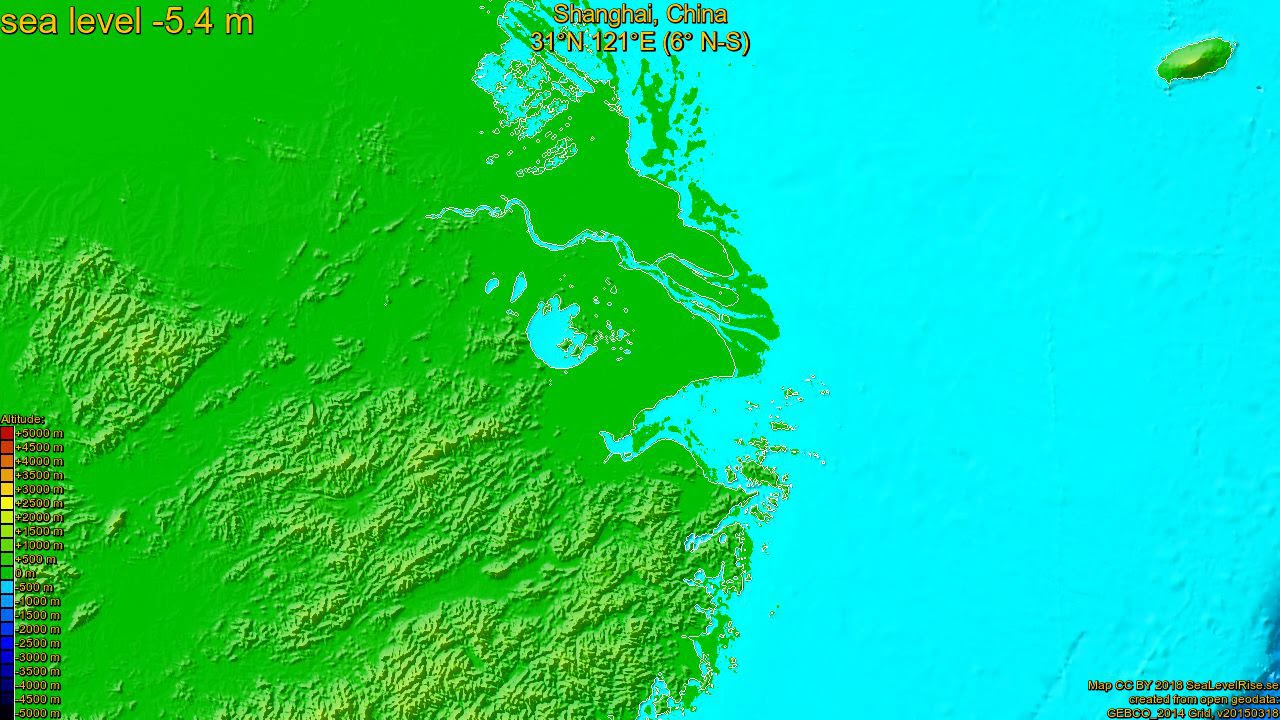 Shanghai, China, sea level rise -135 - 65 m - YouTube