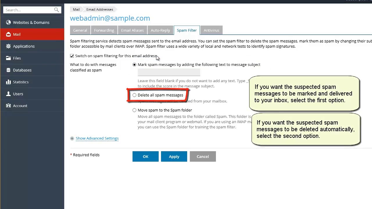 Plesk 12 5 Tutorials How To Add Spam Protection For A Mail Account By Webanchor.net - YouTube