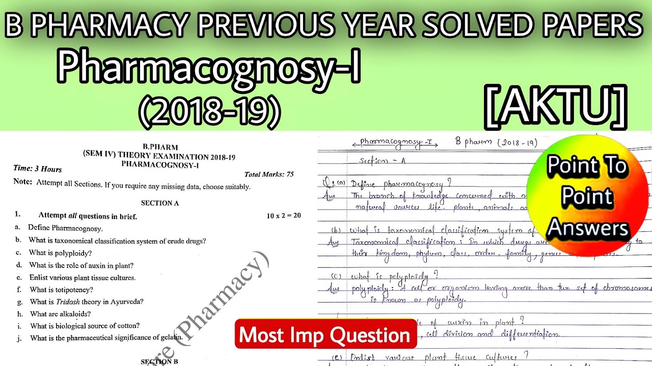 B PHARM PREVIOUS YEAR SOLVED QUESTION PAPER | 2018-19 | AKTU ...