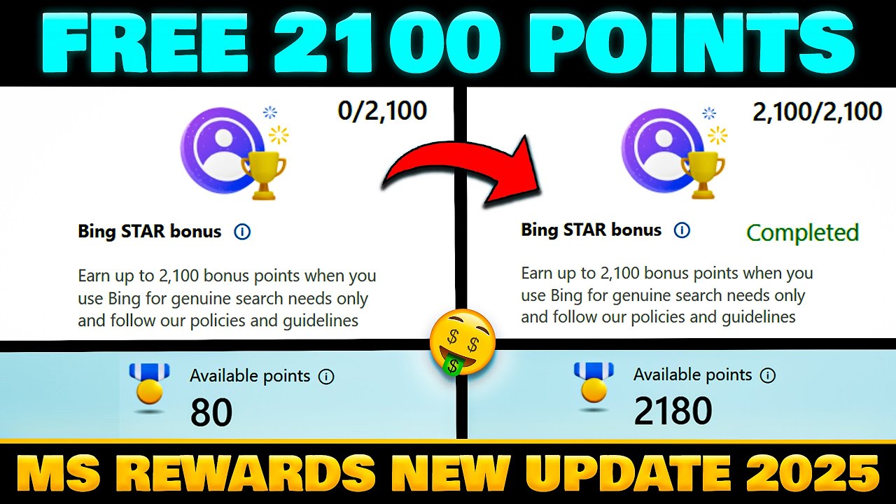 Get Free 2100 Microsoft Rewards Points 🤑 : Bing Star Bonus New Update ...