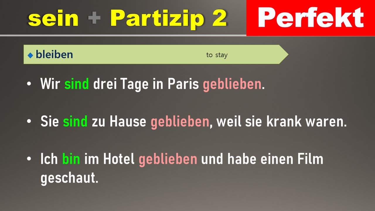 German Learning | Perfect, Sein + Partizip 2 | Listening & sentences ...