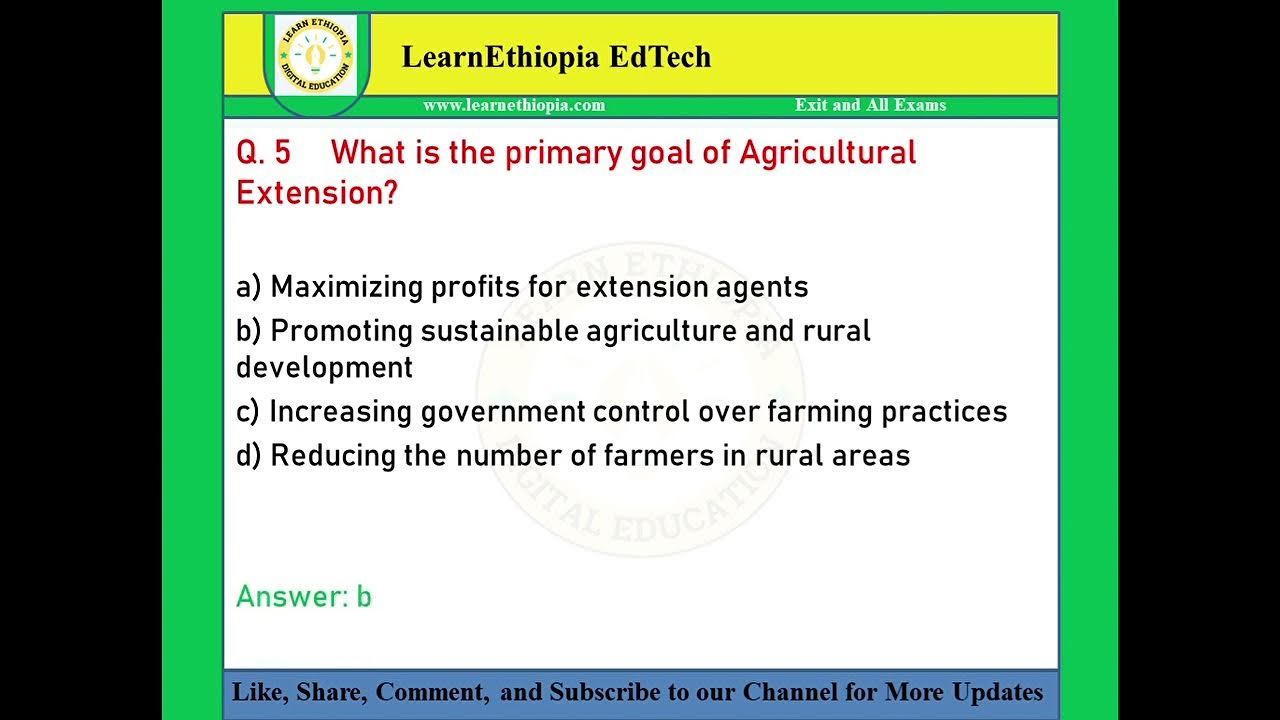 Introduction to Agriculture Extension | Model Exit Exam Questions for RDAE Exit Exam - YouTube