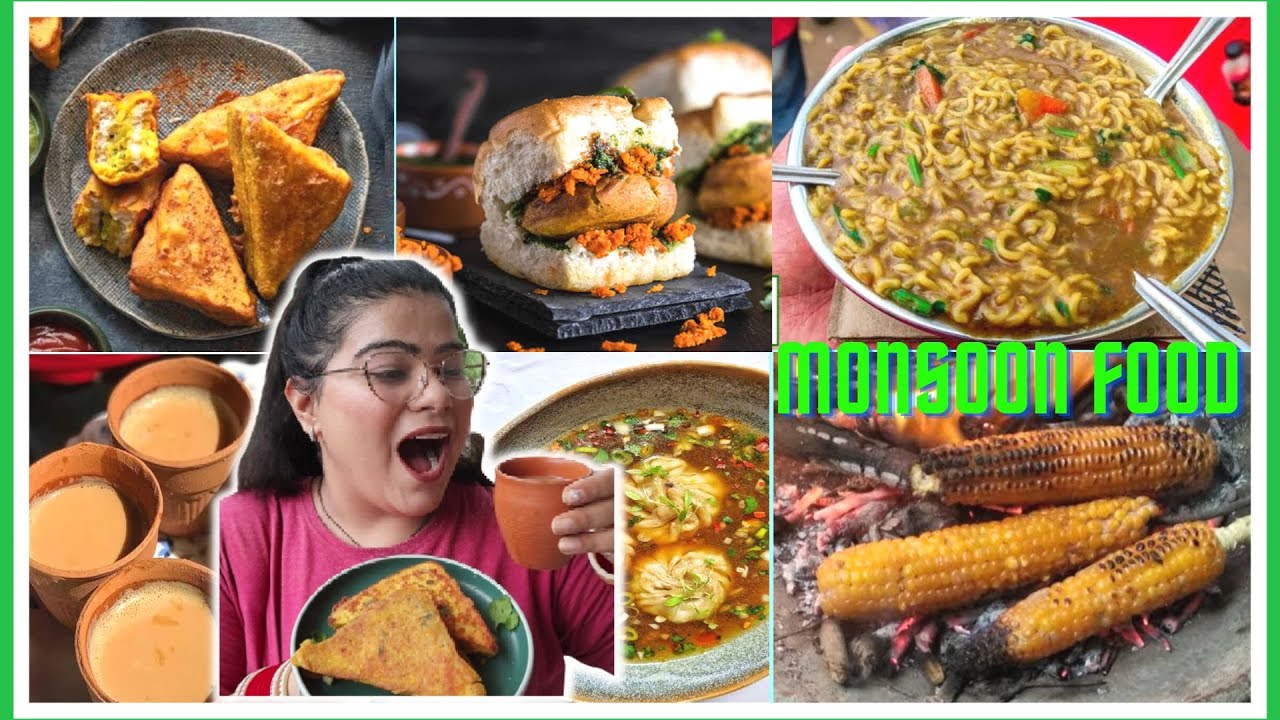EATING MONSOON FOOD For 24 Hours | MOMOS Soup, Vada Pav, Bread Pakora ...