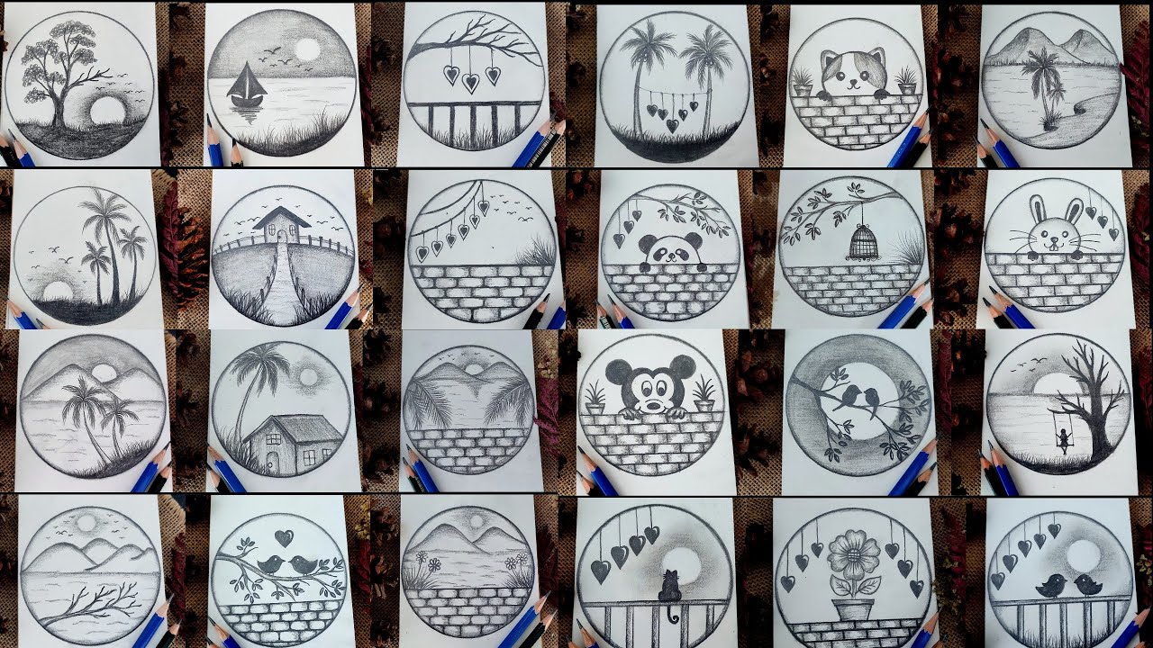 24 amazing pencil shading drawing | How to draw | Easy Circle drawing ...