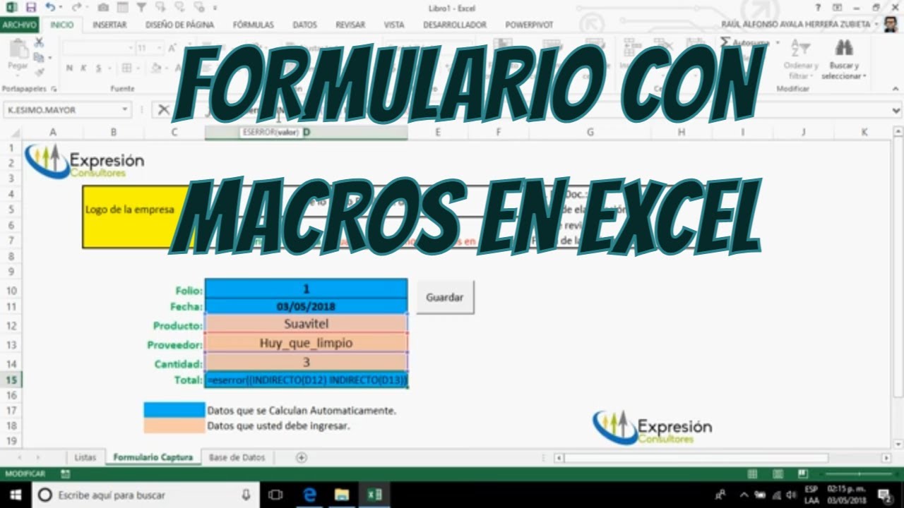 ☀️Cómo realizar un FORMULARIO DE CAPTURA 📋 EN EXCEL - ⚡️Curso Excel Intermedio Avanzado⚡️ - YouTube