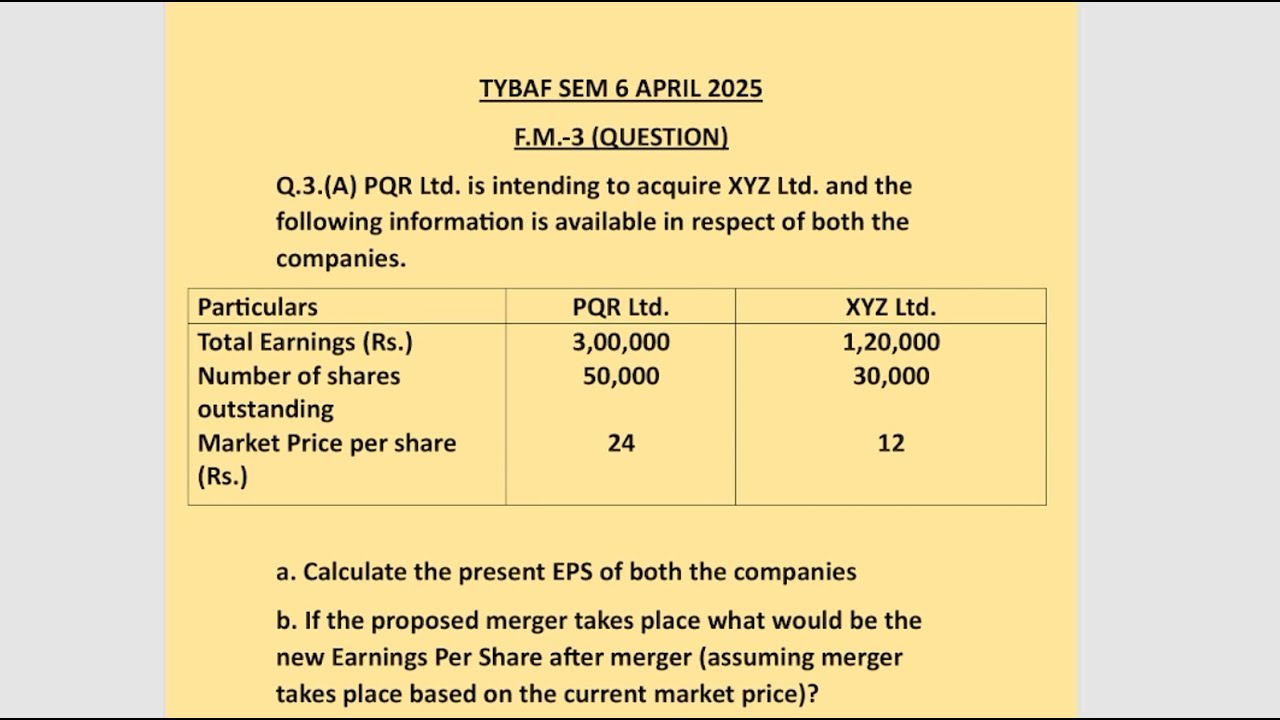 TYBAF SEM 6 Financial Management -III Q.3.(A) Mergers & Aquisitions Sum ...