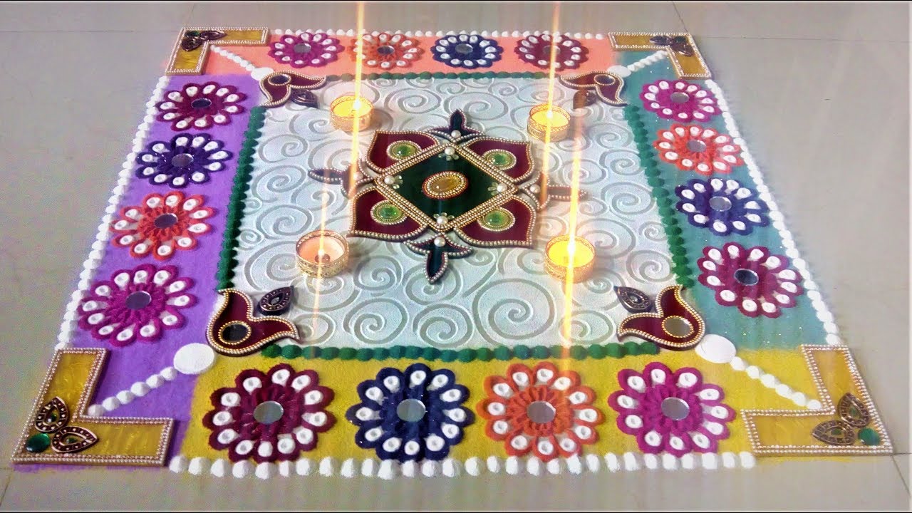 Fancy Coloured Rangoli for Diwali| DIY Guided Rangoli by Shital Mahajan ...