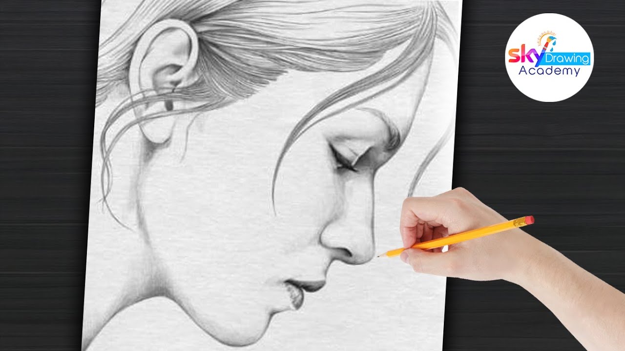 A girl with beautiful hair Pencil Sketch drawing How to draw a girl ...