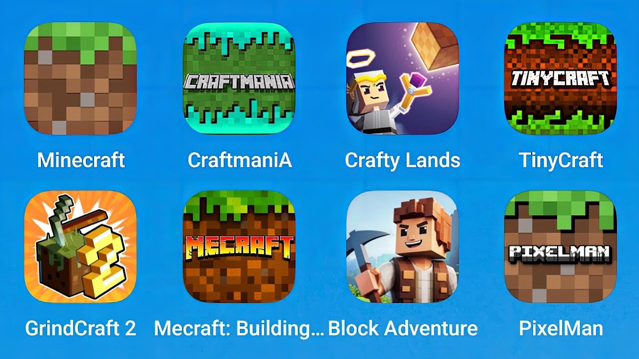 Minecraft,Craftmania,Crafty Lands,TinyCraft,GrindCraft 2,Block Adventure,PixelMan - YouTube