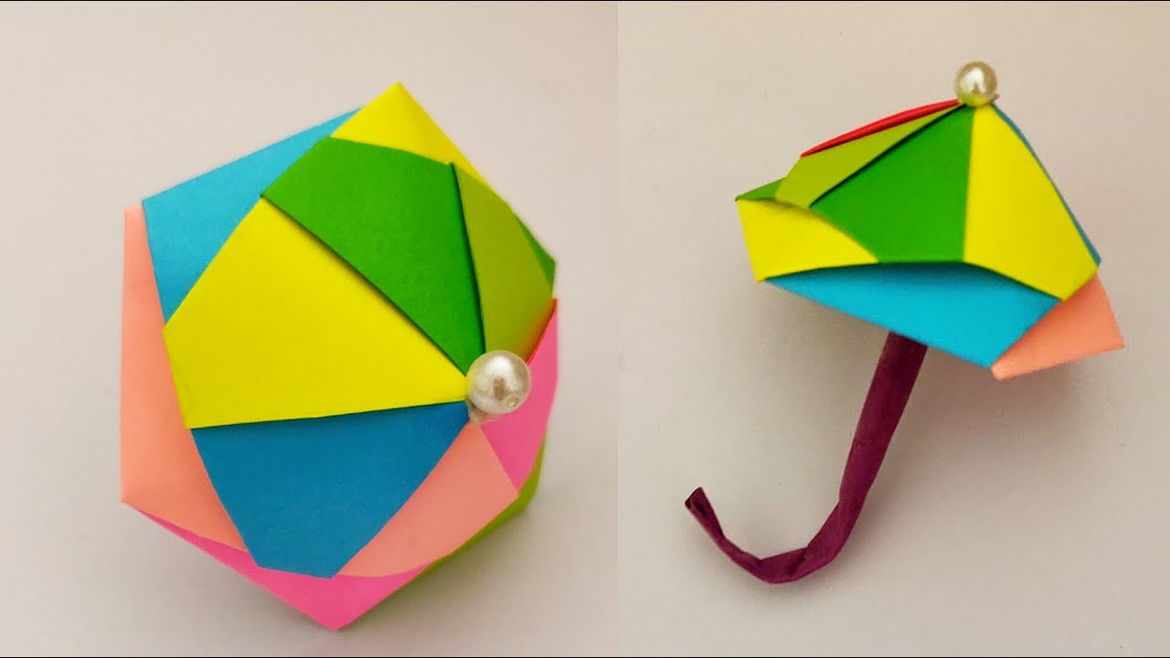 How To Make Paper Umbrella Tutorial Step By Step l Color Paper Umbrella ...