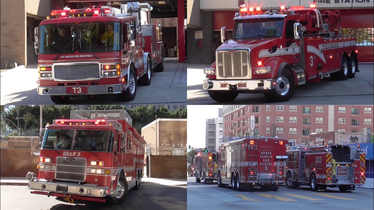 *Special Video* LAFD USAR Task Force 3 & Heavy Rescue 3 Responding to a ...