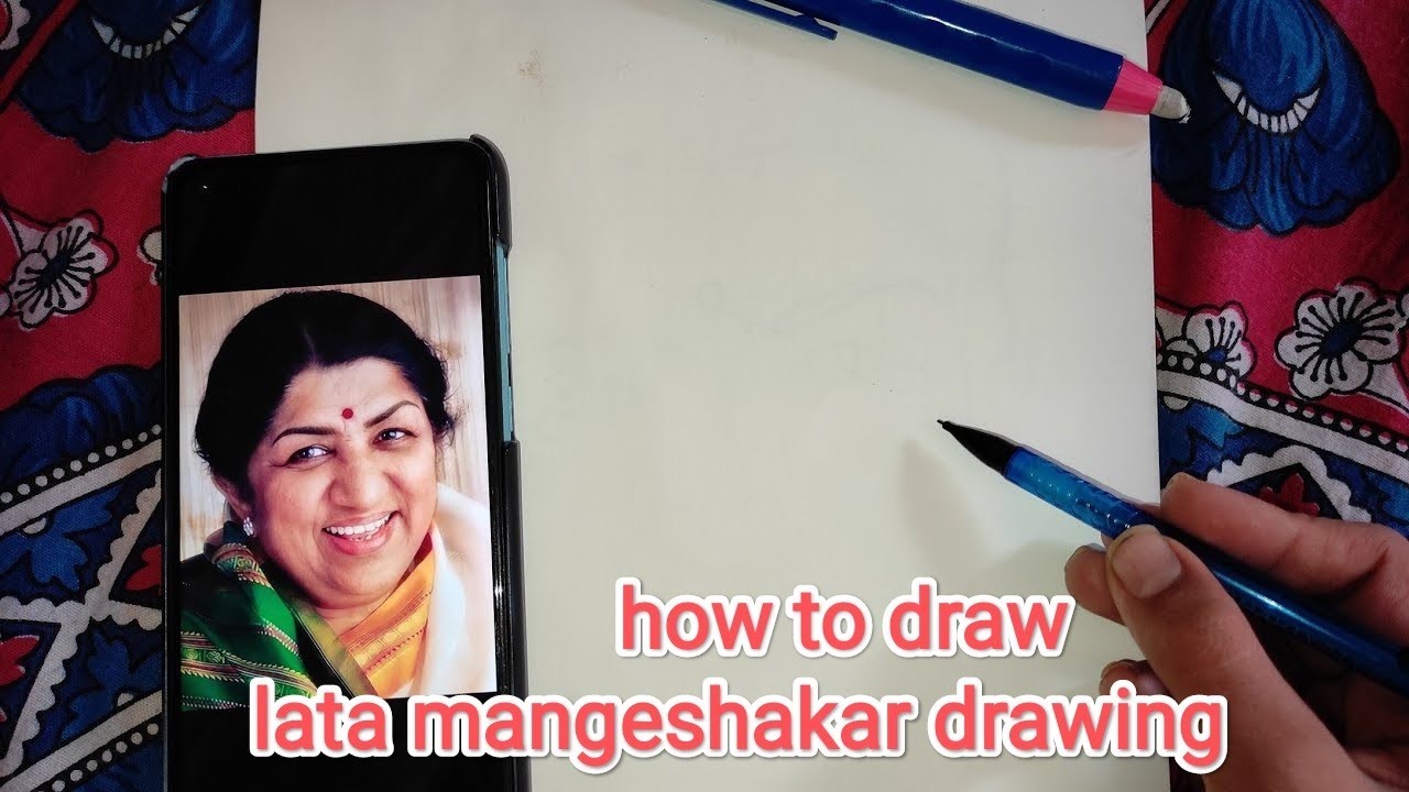 How to draw 'lata mangeshkar '/ outline tutorial - YouTube