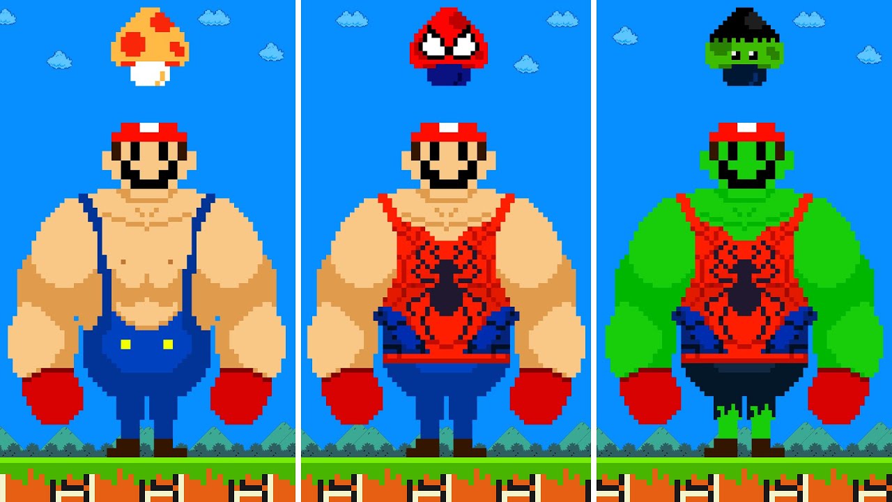Mario GROWING UP Muscle Hulk-Spiderman with Every Mushroom - YouTube