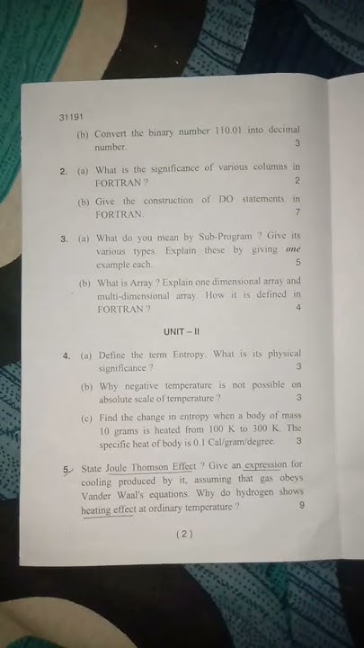 Computer Programming Thermodynamics #bsc 3rd Semester #pyq 2023 #igu ...