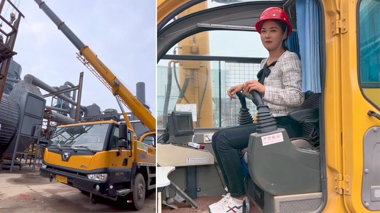Female Crane Operator Heze at Factory Construction Site - YouTube