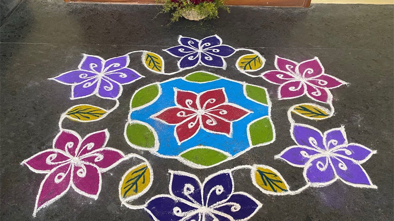 Easy kolam#colourful artமார்கழிக்கோலம்#traditional art#எளிமையான கோலம் ...