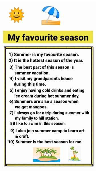My favourite season Summer Season essay | 10 lines on my favourite ...