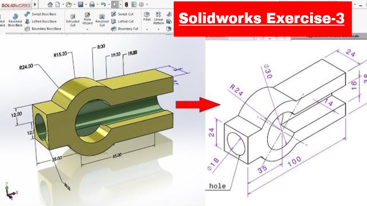 ⚡ Solidworks Tutorial For Beginners Exercise 3 Youtube