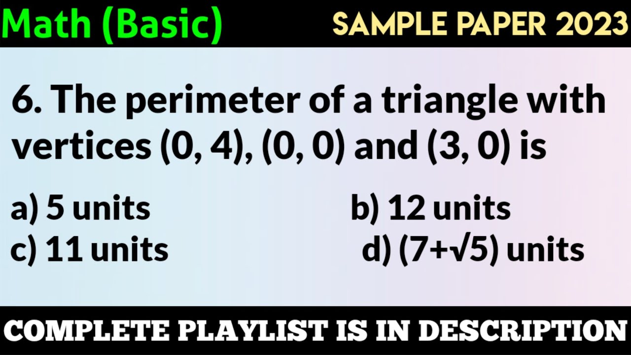 The perimeter of a triangle with vertices (0, 4), (0, 0) and (3, 0) is ...