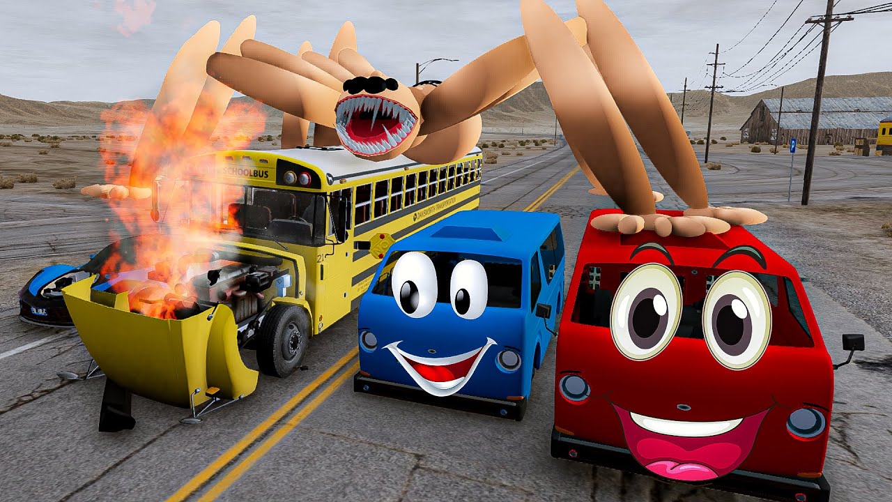 School Bus Chases Spiders and Train Thomas Until It Crashes Burns ...