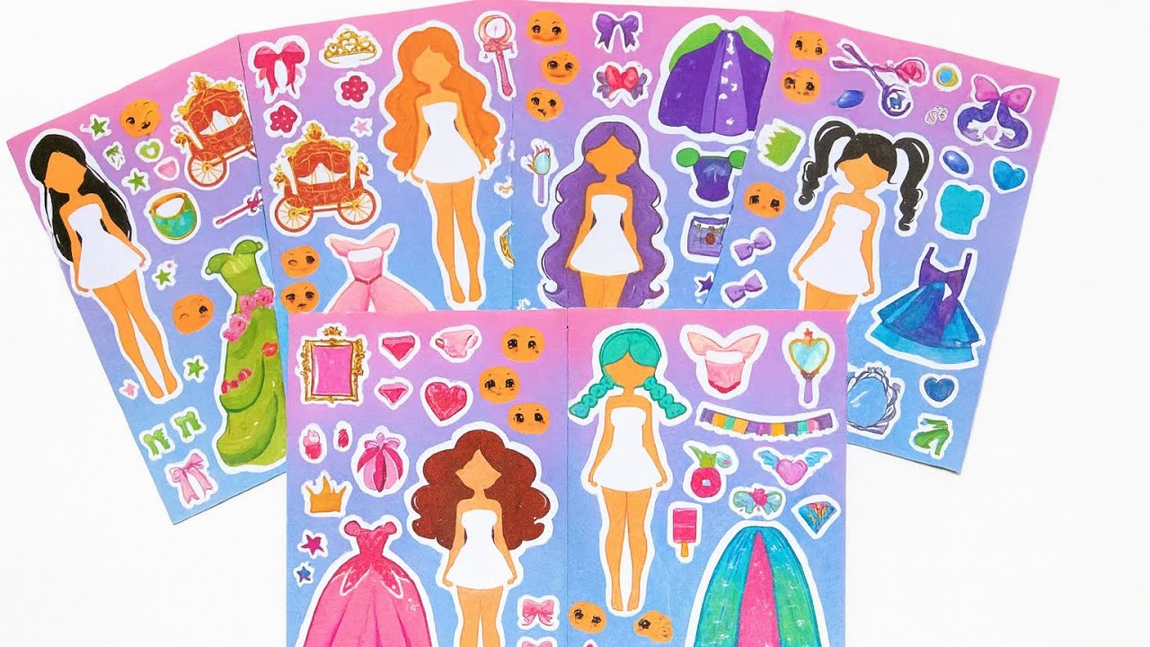 PAPER DIY Princess Glow Up into New Fashion DIY Paper Dolls Sticker ...