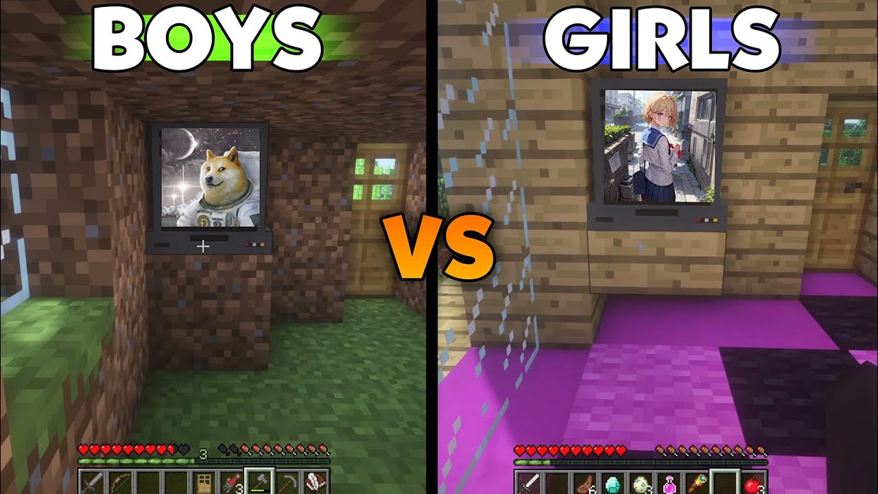 Boys VS Girls Playing Minecraft | Girls VS Boys Play Minecraft ...