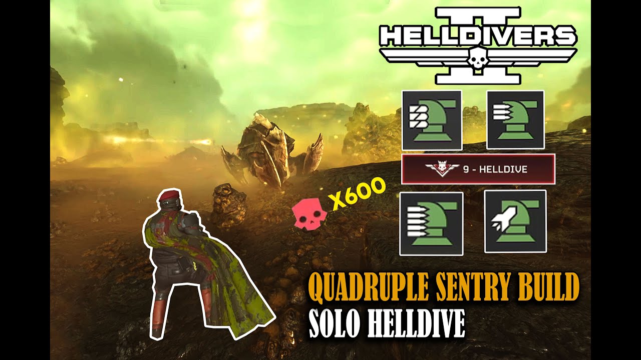 Helldivers 2 - Quadruple Sentry Build!!! - Helldive difficulty, Solo Helldive - YouTube