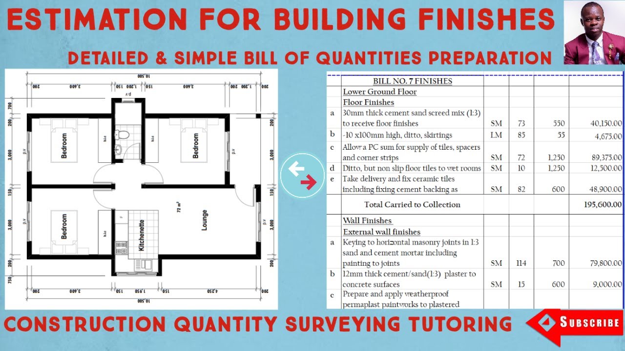 ESTIMATION FOR BUILDING FINISHES; Finishes Measurements in Bill of ...