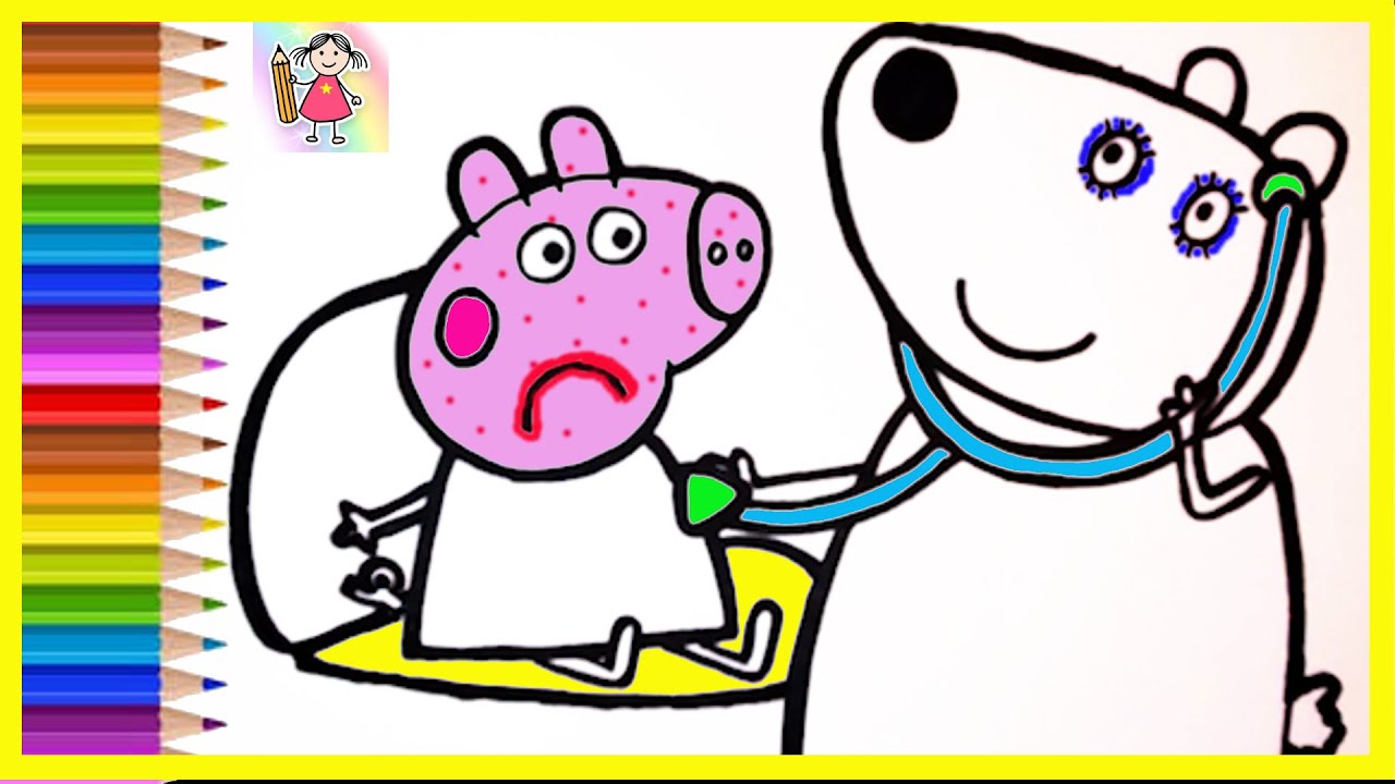 Peppa Pig with chickenpox How to draw & color for kids🌈Peppa Pig con ...