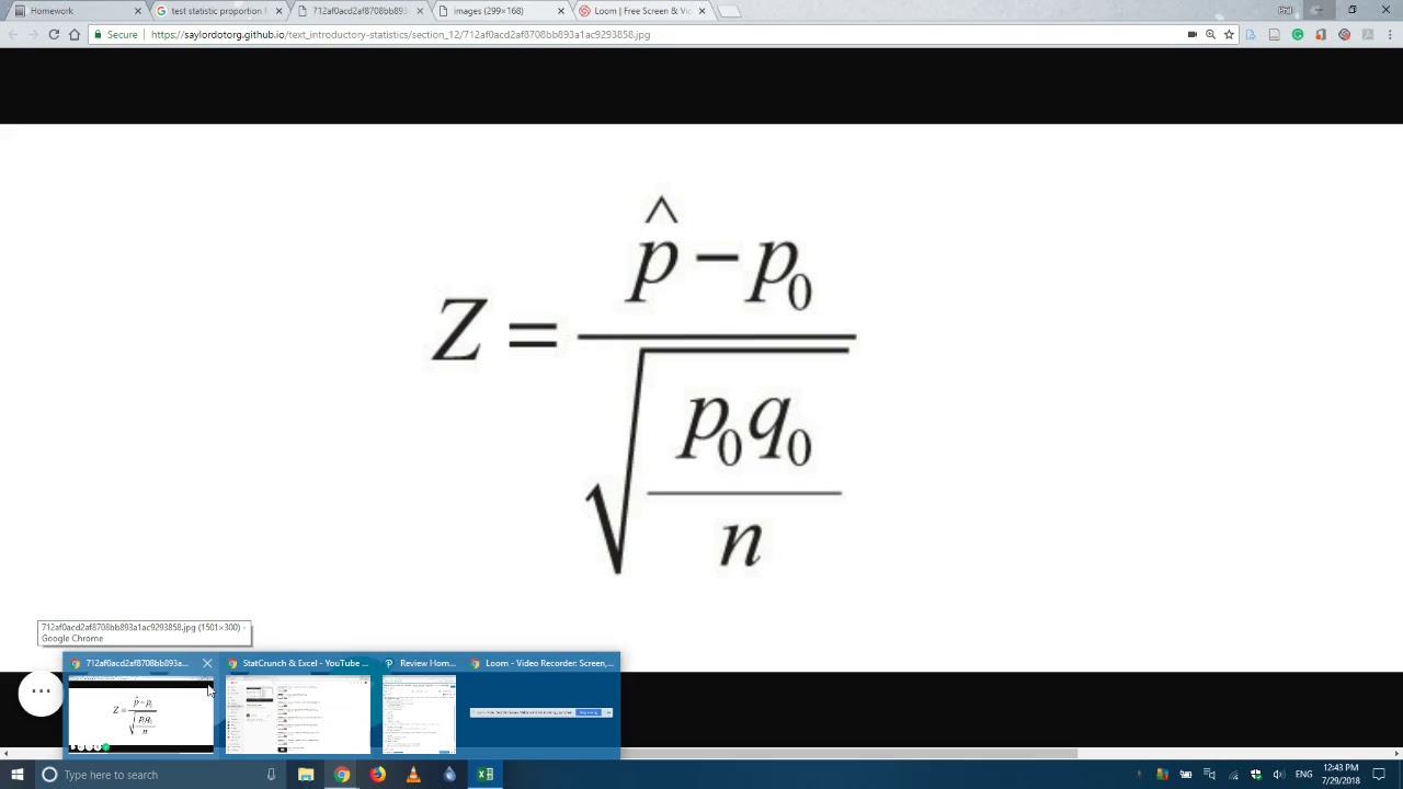 Excel: Test Statistic Proportion (One Sample) - YouTube