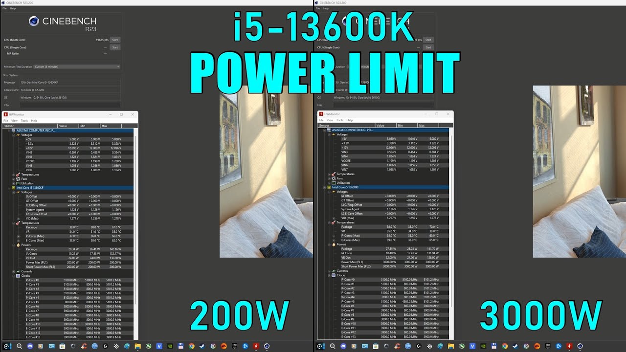13600K: Power Limit - PL1+PL2 200W vs 3000W - YouTube