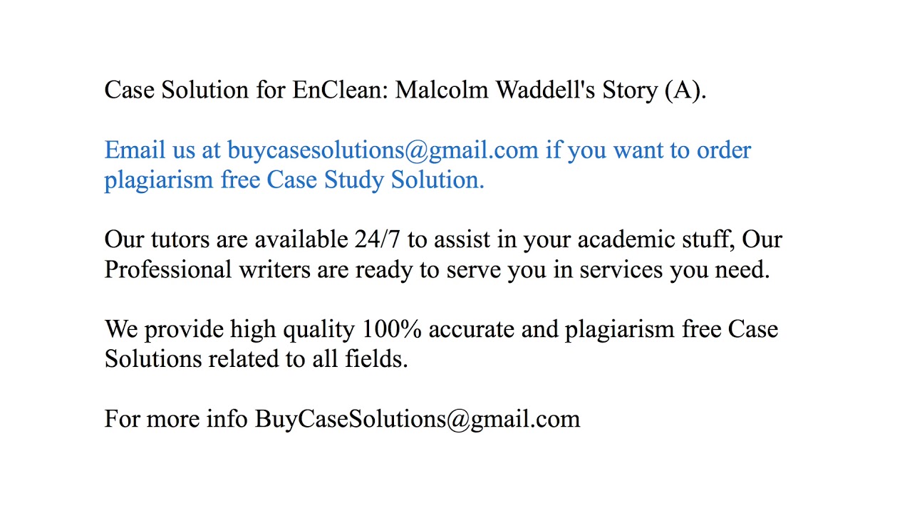 Case Solution EnClean Malcolm Waddell's Story (A) - YouTube