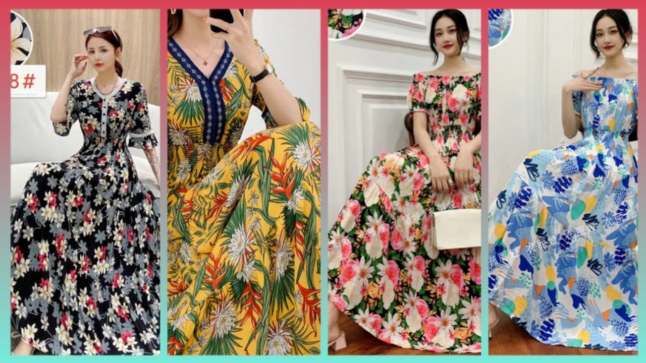 New Floral Print Long Maxi Frock Designs||Georgette Frock Designs ...