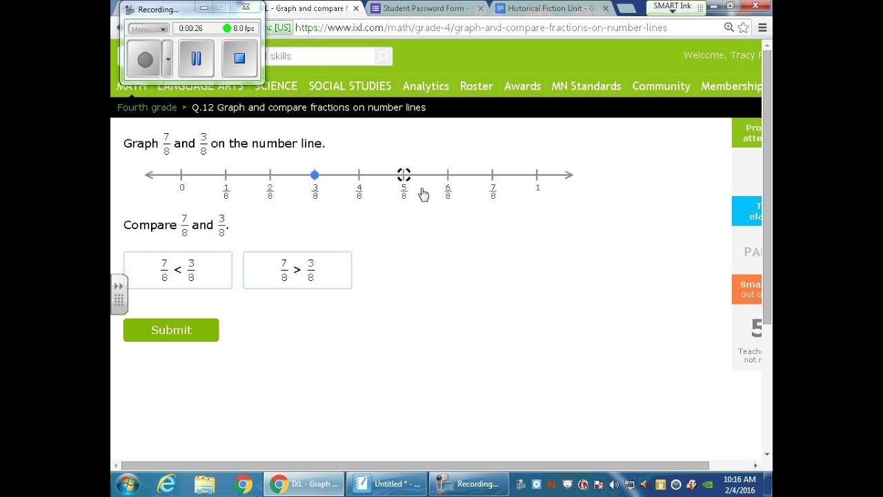 Comparing Fractions on a number line Greater Than and Less than Symbols ...