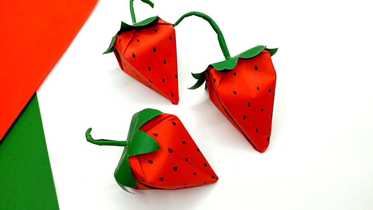 TIME FOR ORIGAMI ART/diy origami strawberries making idea/cute origami ...