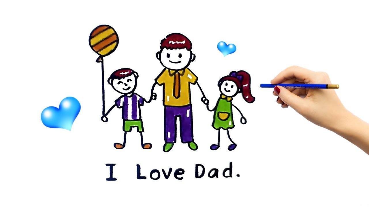 วาดรูปวันพ่อง่ายๆ วาดรูปพ่อจูงมือลูก วาดรูปพ่อของฉัน How to draw Father ...