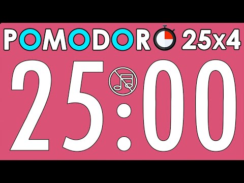 NO SOUND | Study Timer with Bell, 25 Min Study 5 Min Break, Pomodoro Technique, Pomodoro Timer