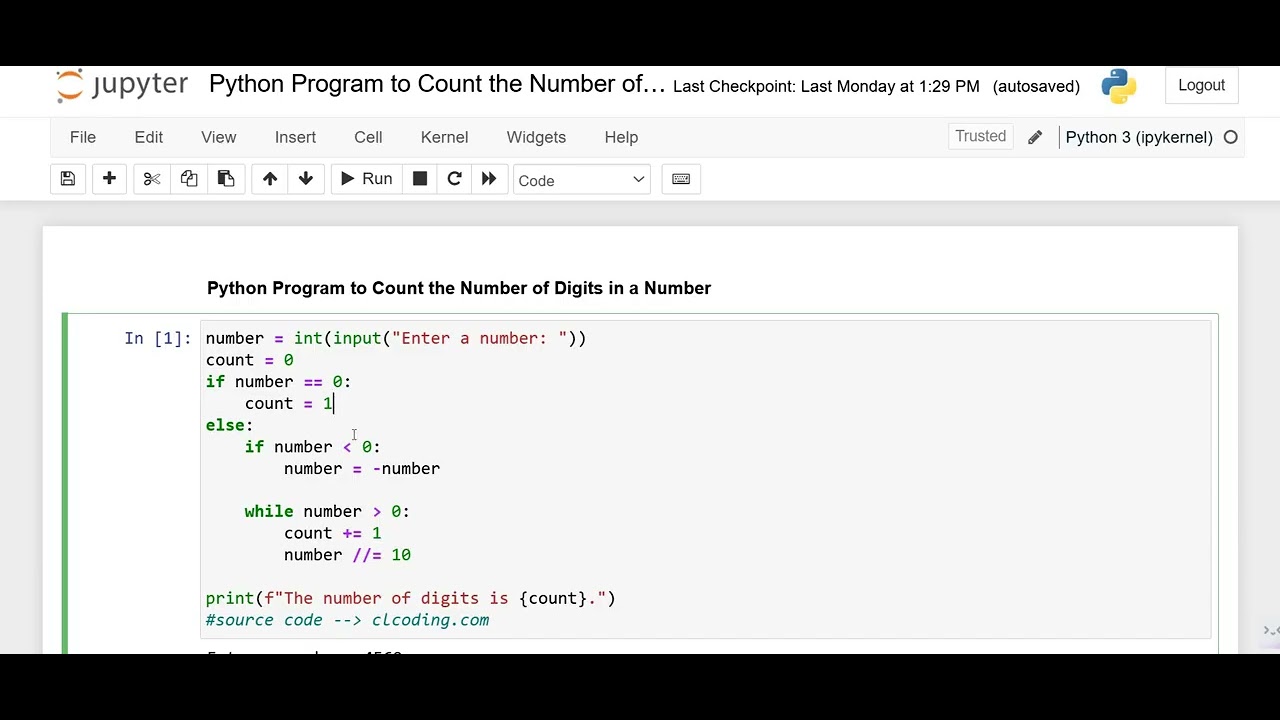 Day 4 Python Program Count The Number Of Digit In A Number Youtube 1049