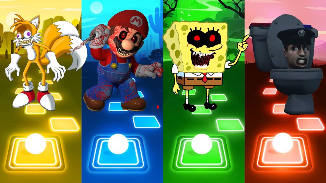 SpongeBob exe VS Crazy tails VS Skibidi toilet VS Mario exe || TilesHop ...