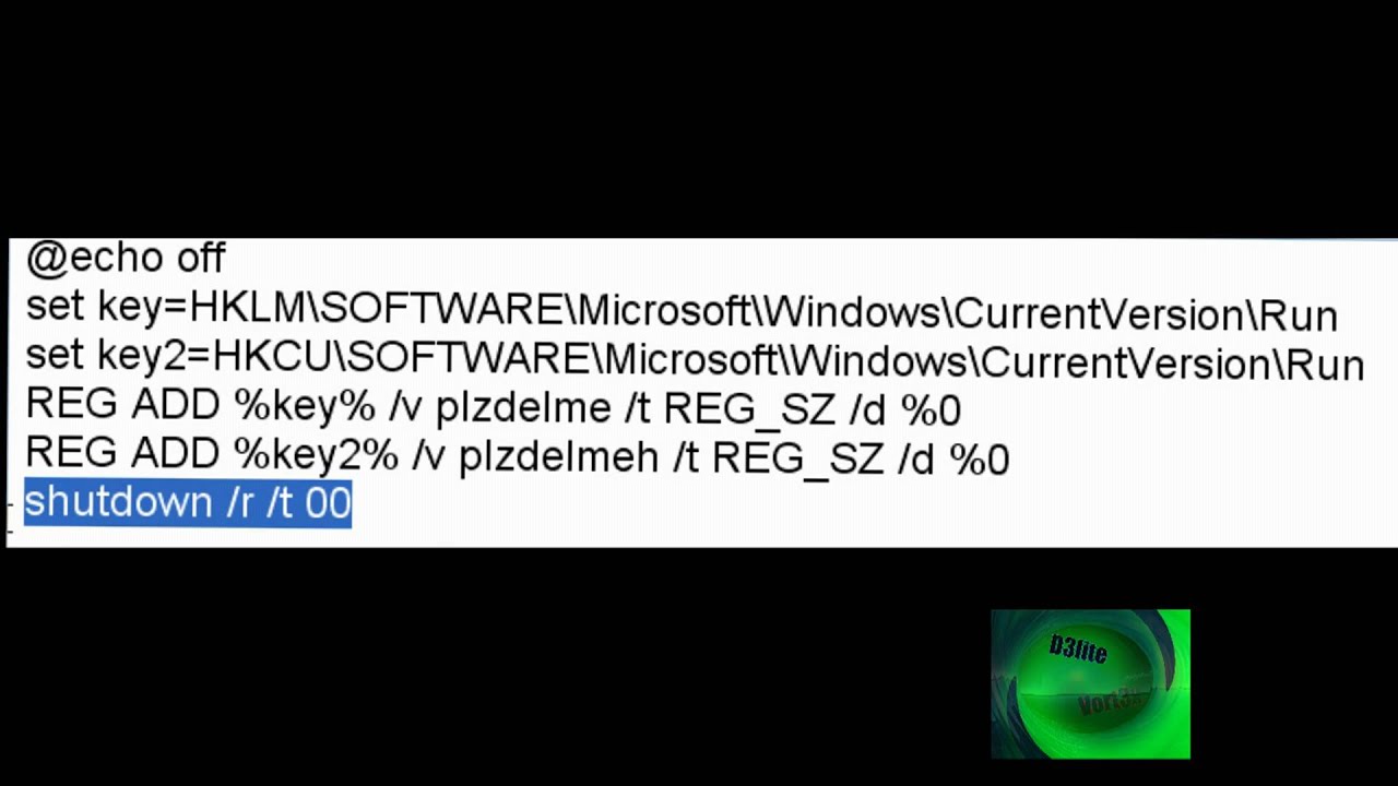 Batch Virus 1 : Reboot at Startup - YouTube