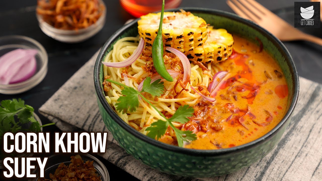 Corn Khow Suey Recipe | How To Make Veg Burmese Khow Suey | Veg Khow ...