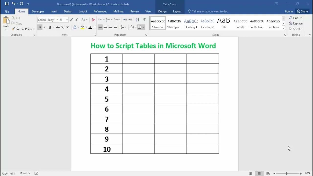 How to Script Tables in Microsoft Word - YouTube