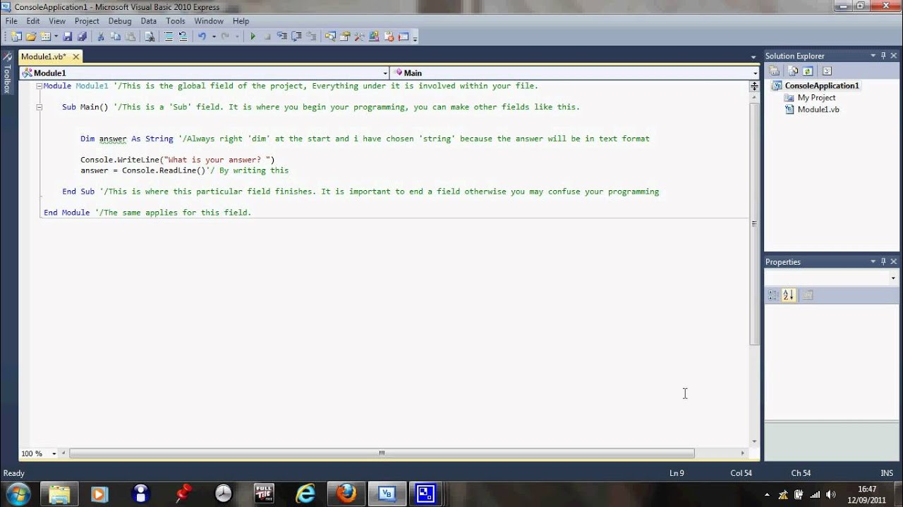 Basics of Visual Basic - Define a field. - YouTube
