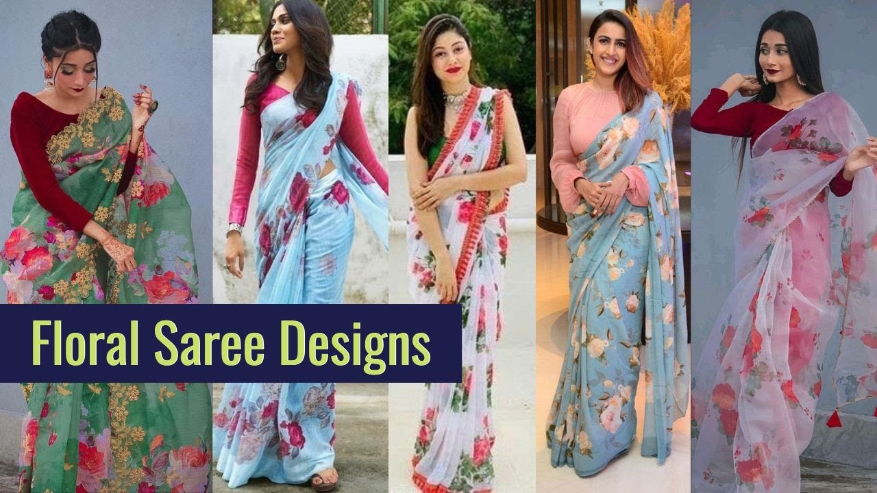 Latest Shadi Party wali Saree Design 2022 | Floral Saree Designs ...