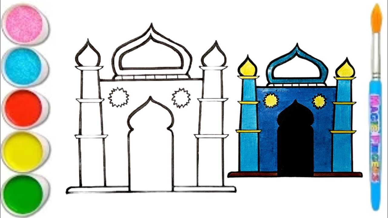 Masjid Drawing, Painting and Coloring for Kids and ToddlersllHow to ...