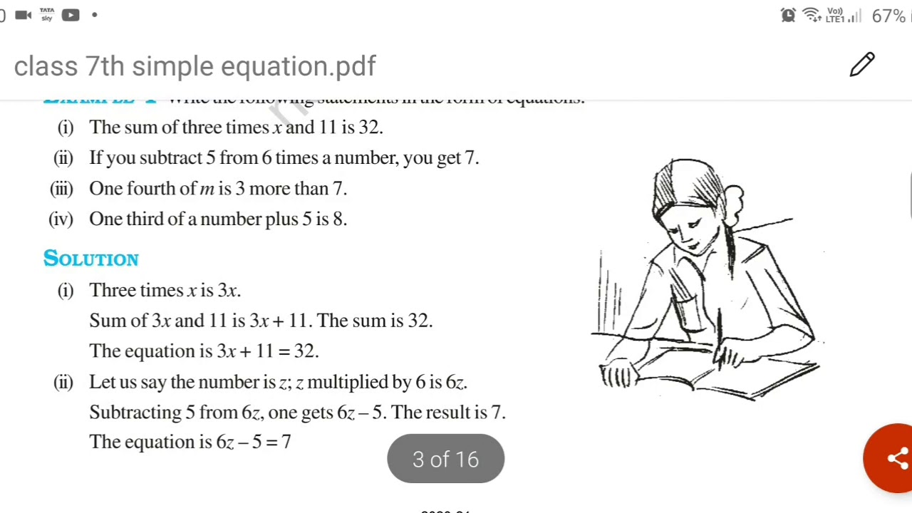 Class 7th maths simple equation part 1 - YouTube