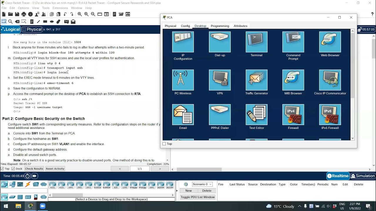 4.4.8 Packet Tracer – Configure Secure Passwords and SSH Answers - YouTube